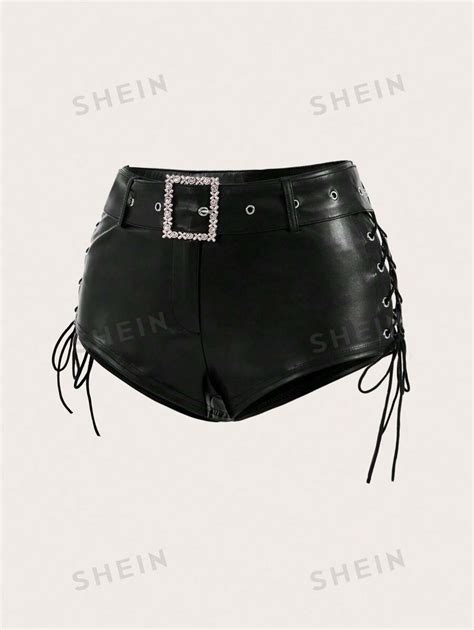 Shein Icon Y2k Niedrig Taillierte Hotpants Mit Gekreuztem Gürtel Und