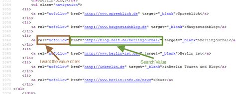 how i get the value of rel attribute from the html view source using