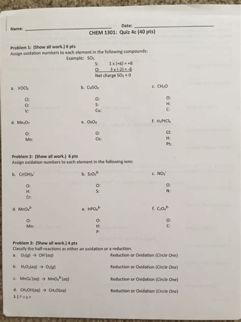 Solved Assign Oxidation Numbers To Each Element In The