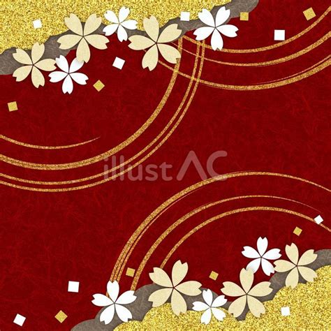 和風の桜の花の背景、金と赤、正方形イラスト No 23705904｜無料イラスト・フリー素材なら「イラストac」