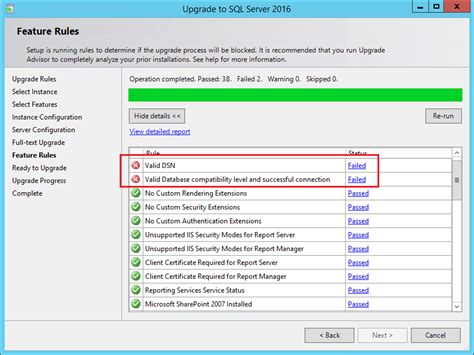 sql server 2016 upgrade error valid database compatibility level