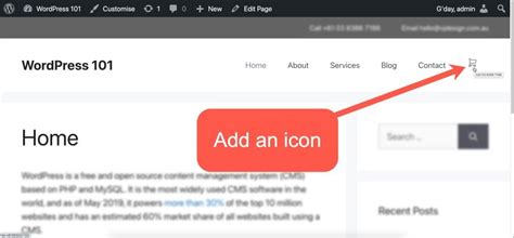 how to add an icon to wordpress header menu