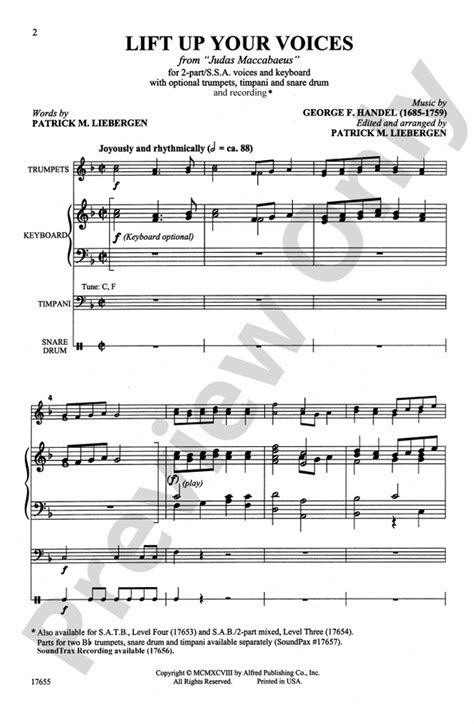 Lift Up Your Voices From Judas Maccabeus 2 Part Ssa Choral Octavo