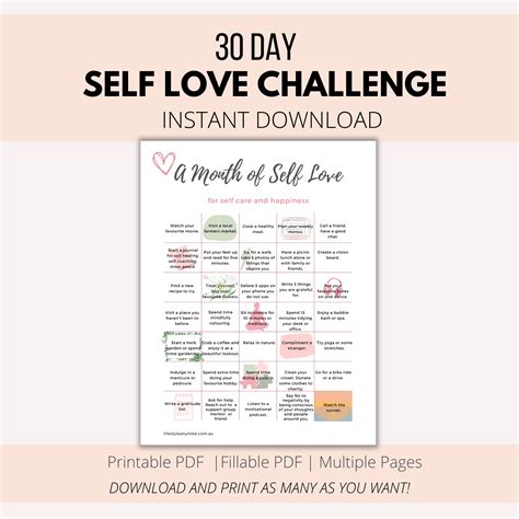 Self Love Challenge 30 Day Self Love Challenge Self Care Challenge