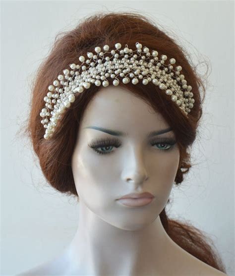 Bridal Pearl Headpiece Wedding Crystal Headband Rhinestone Etsy