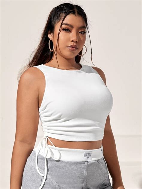 Shein Ezwear Plus Drawstring Side Crop Tank Top Shein Usa