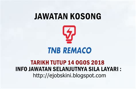 jawatan kosong terkini tnb remaco 14 ogos 2018