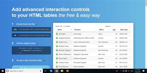 datatable js tutorial for core razor pages