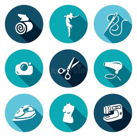 Sewing Clothing Manufacture Icons Set Stock Vector Illustration Of