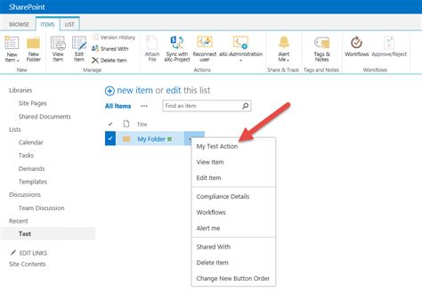 sharepoint 2016 can not add custom action to a folder in a custom list