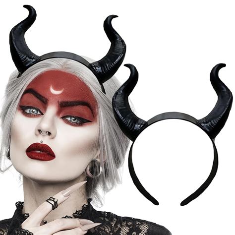 Basemmaher Devil Horns Headband Halloween Black Gothic Horn