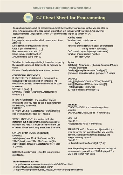 c cheat sheet for programming
