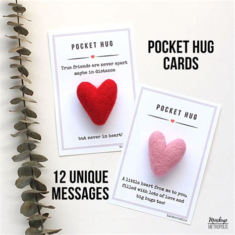 Printable Pocket Hug Cards Pocket Heart Digital Diy Etsy