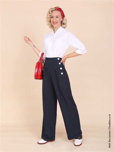 1940s Swing Trousers Navy Pinstripe Fashion 1940s Clothes Fashion