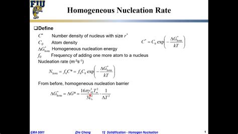 Ema5001 L12 11 Homogeneous Nucleation Rate For Solidification Youtube