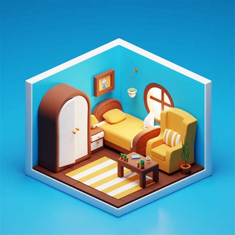 3d Isometric Cute Bedroom On Behance