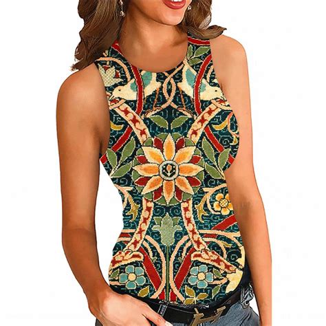 Satın Alın Womens Summer Sleeveless Crewneck Top New Fashion Print