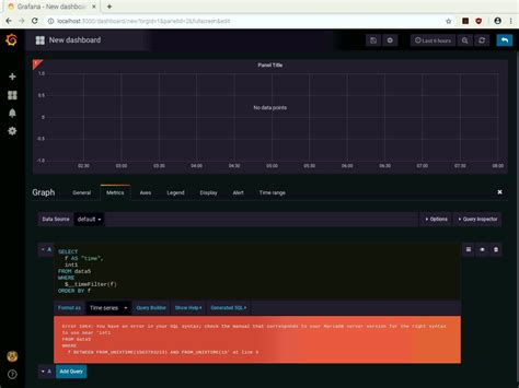 error 1064 in grafana for making a graph using mysql database
