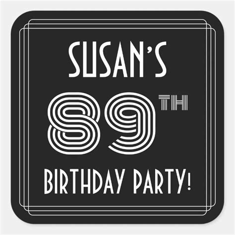 89th Birthday Party Art Deco Style And Custom Name Square Sticker Zazzle