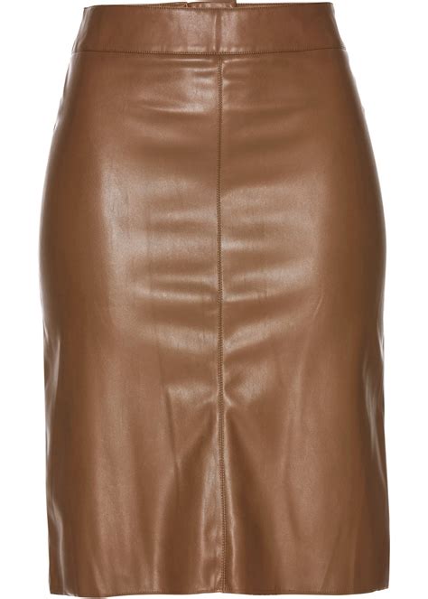 Jupe Crayon Synthétique Imitation Cuir Marron Moka