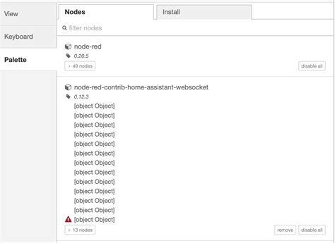 error installing node red contrib home assistant websocket v0 12 3 in