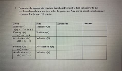 Solved 1 Determine The Appropriate Equation That Should Be