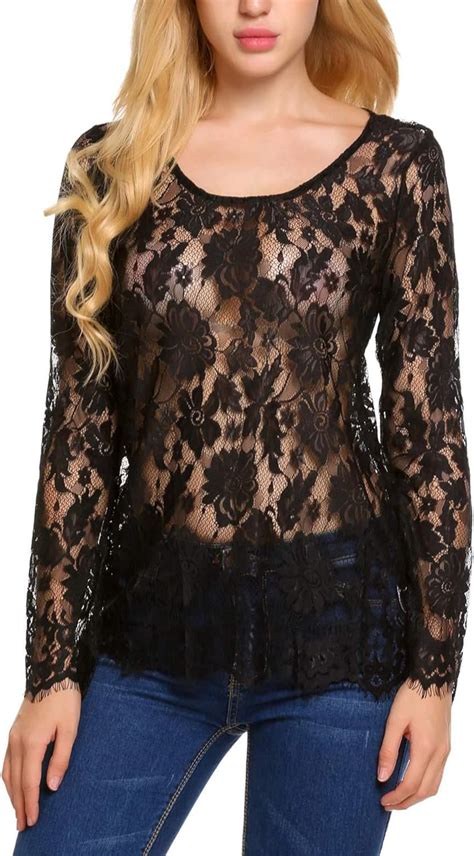 Zeagoo Damen Bluse Mit Langen Ärmeln Sexy Durchsichtig Florales