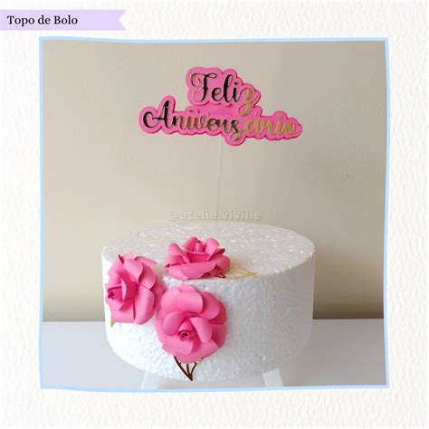 Topo De Bolo Feliz Aniversario Dourado Com Flores Shopee Brasil