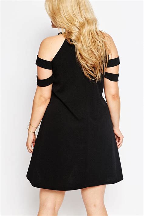 Plus Size Clothing 4x 5x Black Cold Shoulder Keyhole Shift Dress Sexy