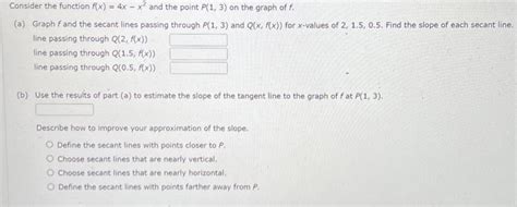 Solved Consider The Function F X 4x−x2 And The Point P 1 3