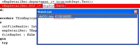 delphi getting numeric value instead of date value at runtime stack