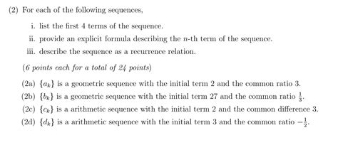 solved for each of the following sequences list the first 4