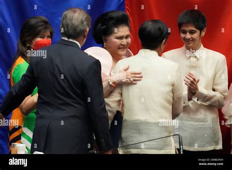 Imelda Marcos Widow Of The Late Strongman Kisses Her Son Philippine