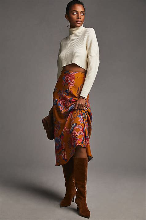 Farm Rio Satin Slip Midi Skirt Shopstyle