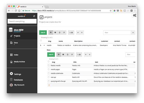 host your project docs in a dynamic web database restdb