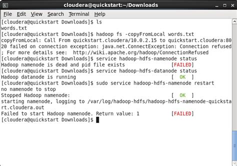 hdfs failed to restart hadoop namenode using cloudera quickstart