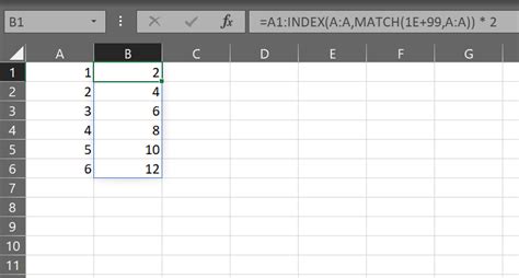 excel create array adress according to index to end