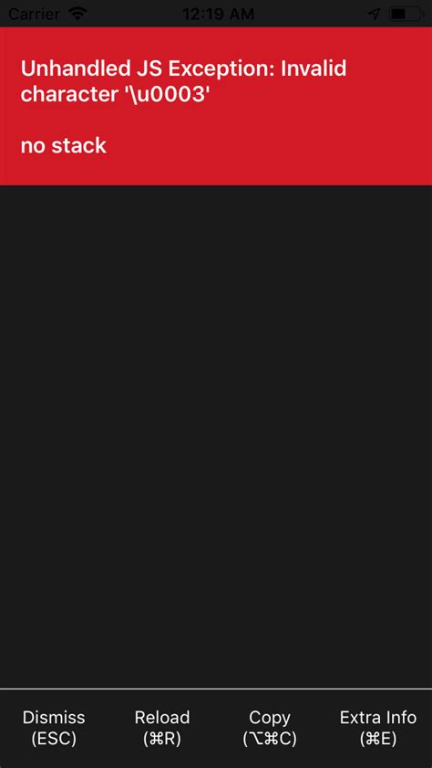 unhandled js exception invalid character u0003 no stack · issue
