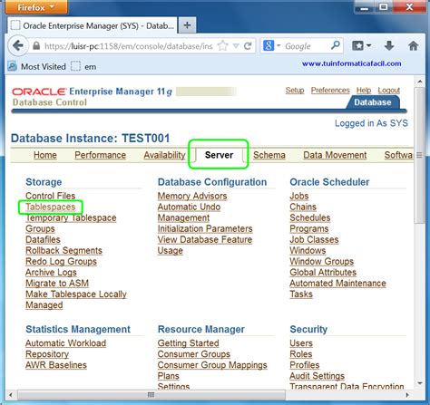 como ampliar un tablespace con oracle enterprise manager 11g database