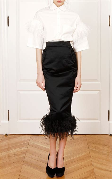 Feathered Hem Pencil Skirt By Yanina Demi Couture Fashion Feather