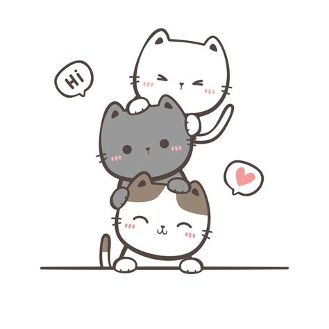 Stack Of Cute Cat Kitty Cartoon Doodle Illustration 4238045 Vector Art