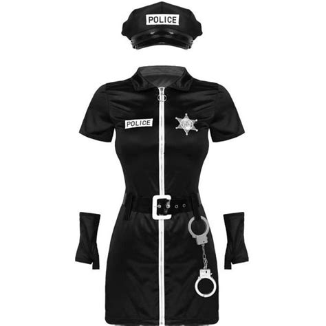 Déguisement Policière Femme Sexy Noir Costume Tenue Erotique Mini