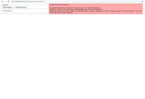 how to resolve sessionnotcreatederror unable to create