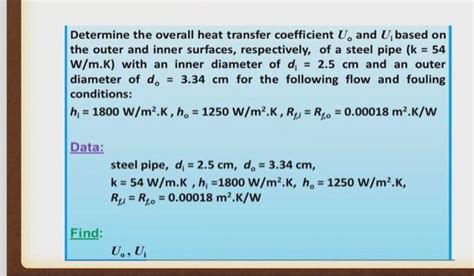Solved Determine The Overall Heat Transfer Coefficient U