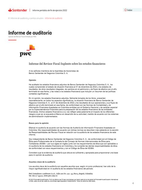 Dictamen Del Revisor Fiscal Informe 2022 Pdf Auditoría Contabilidad