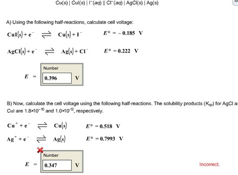 Solved A Using The Following Half Reactions Calculate Cell