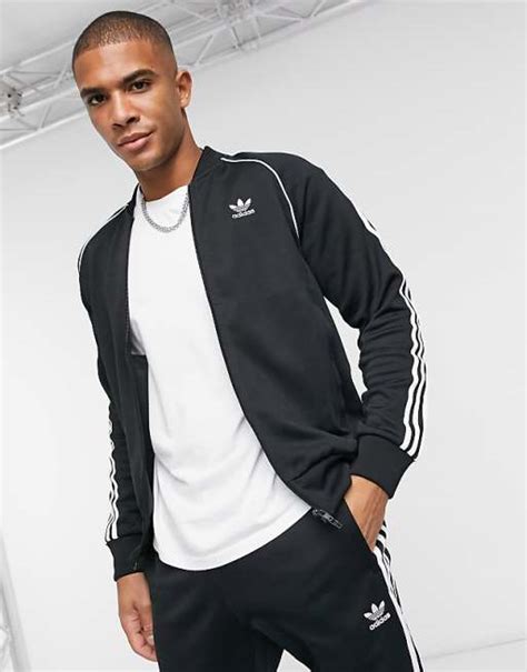 Adidas Originals Superstar Three Stripe Track Jacket In Black Asos