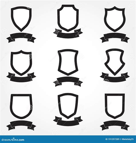Shields Icon Set Different Shield Shapes And Stylish Ribbon Collection