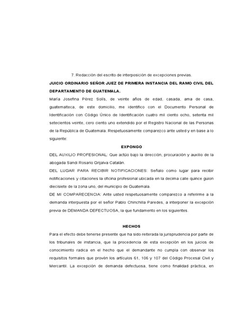Redacciòn Del Escrito De Interposicion De Excepciones Previas Pdf