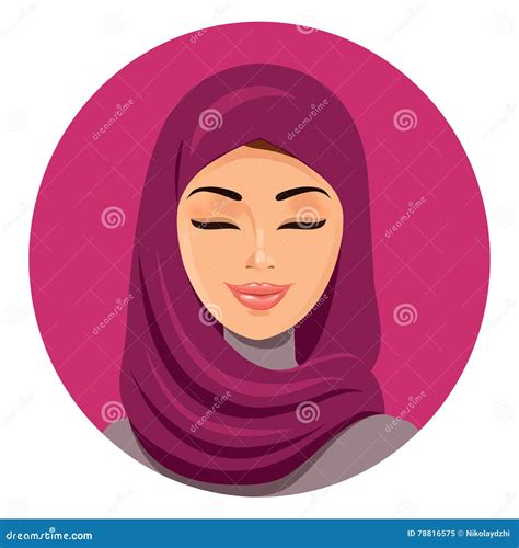 Beautiful Muslim Arab Woman In Hijab Closing Her Eyes Vector Flat Icon